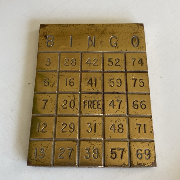 Vintage | Accents | Vintage Solid Brass Bingo Card Board Paperweight ...